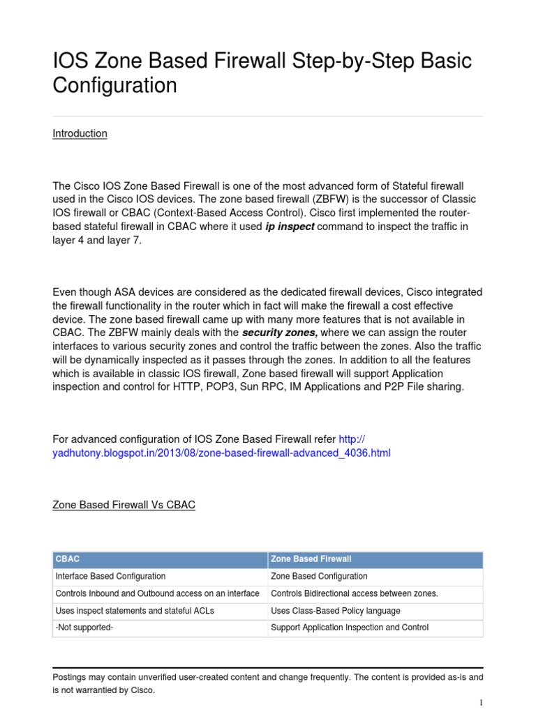IOS Zone Based Firewall Step-by-Step Basic Configuration | PDF | Router (Computing) | Firewall ...