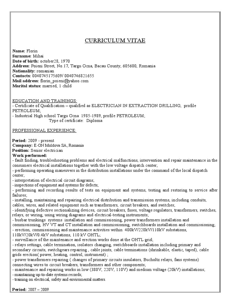 Curriculum Vitae: E-ON Moldova SA, Romania | PDF