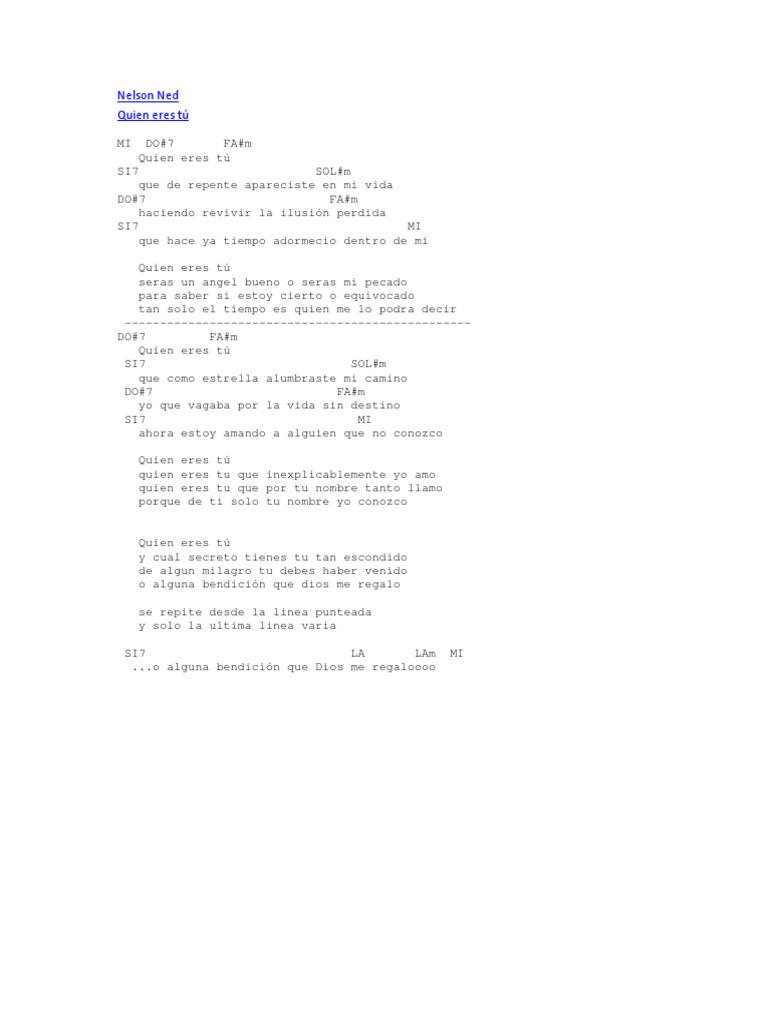 Letra de "Quien Eres Tú" - Nelson Ned | PDF | Artes del Lenguaje y ...