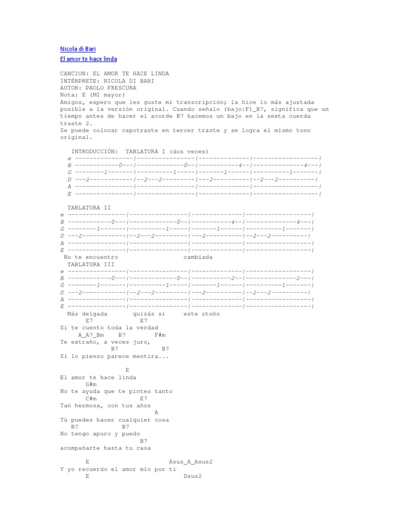 Letras de "El amor te hace linda" | PDF
