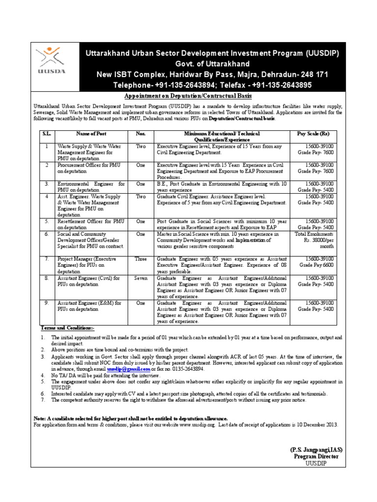 Appointment On Deputation/Contractual Basis | PDF | Engineer | Civil ...