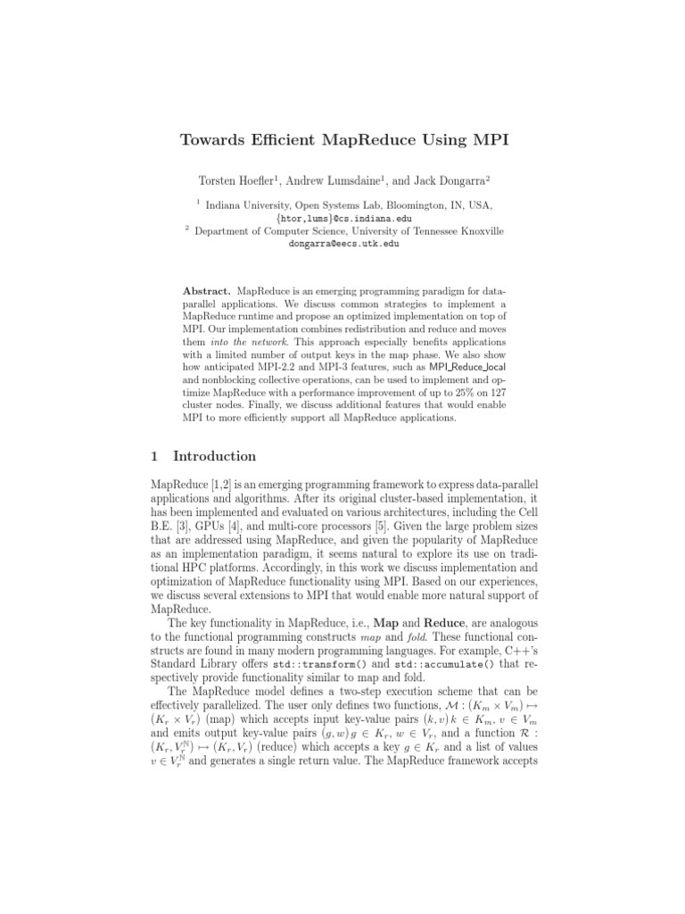 Towards Efficient Mapreduce Using Mpi | PDF | Map Reduce | Message Passing Interface