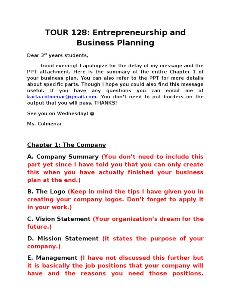 Business Plan Chapter 1 Summary | PDF