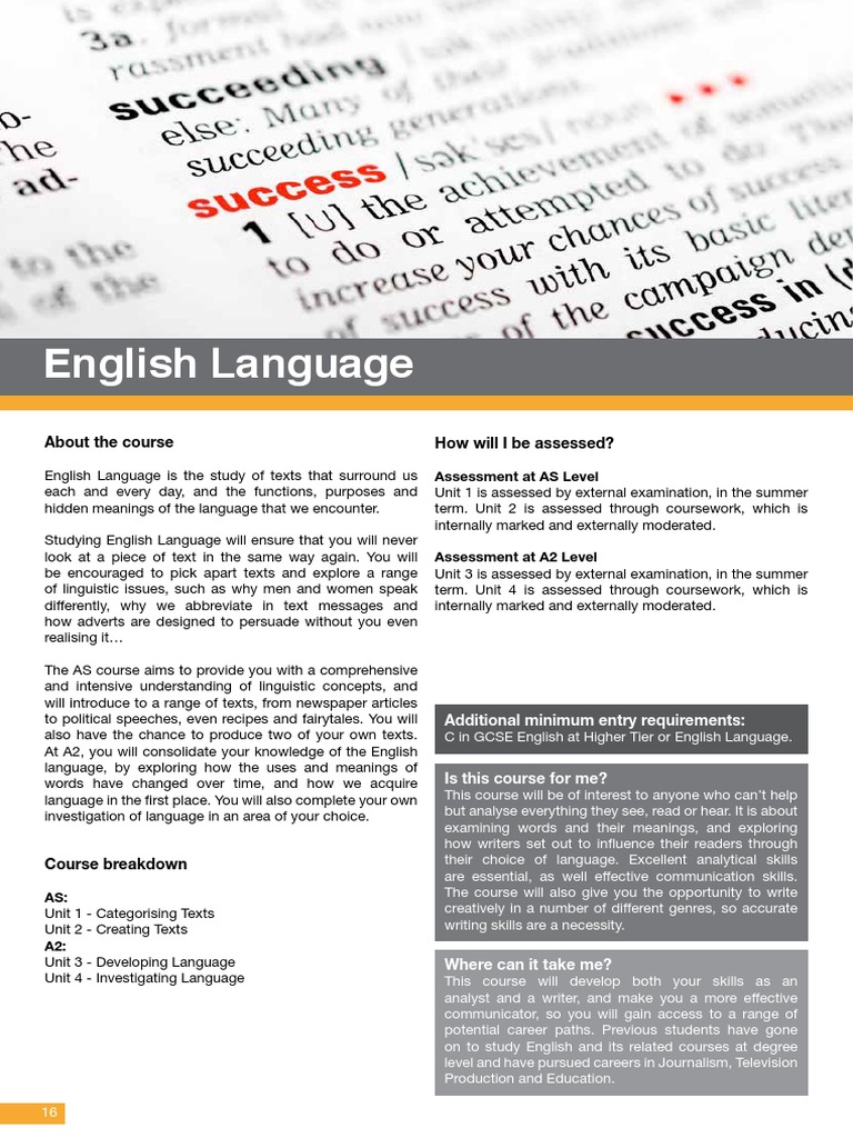 A2 English Language Course Overview | PDF | Gce Advanced Level (United ...