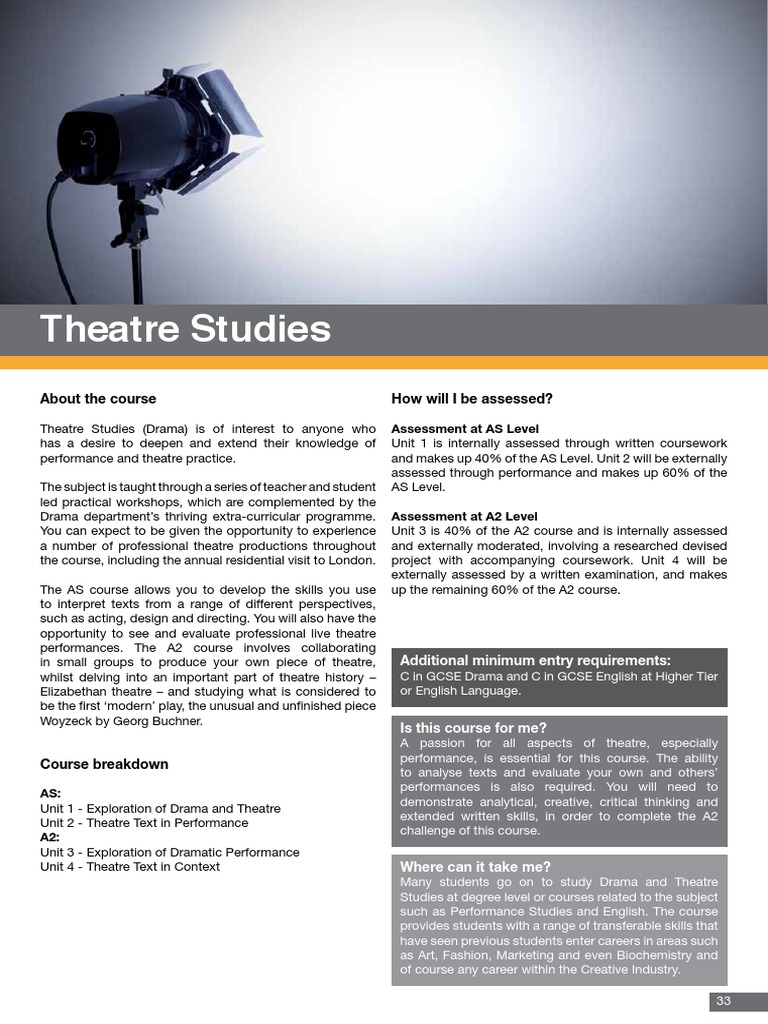 AS A2 Course - Theatre Studies | PDF | Gce Advanced Level (United ...