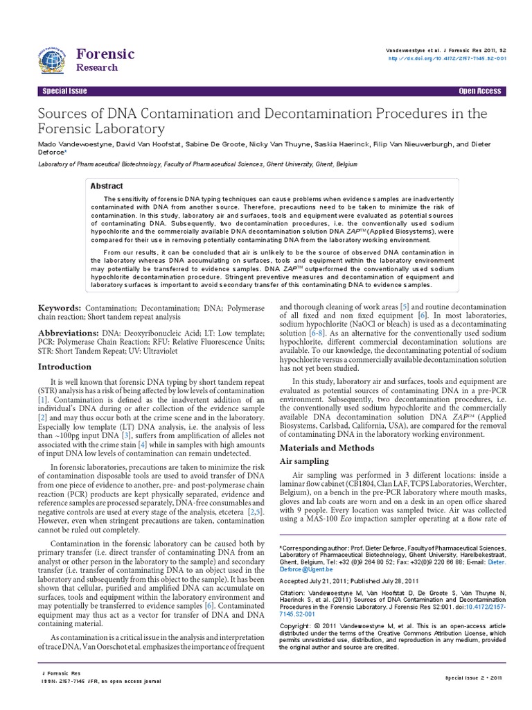 Forensic: Sources of DNA Contamination and Decontamination Procedures ...