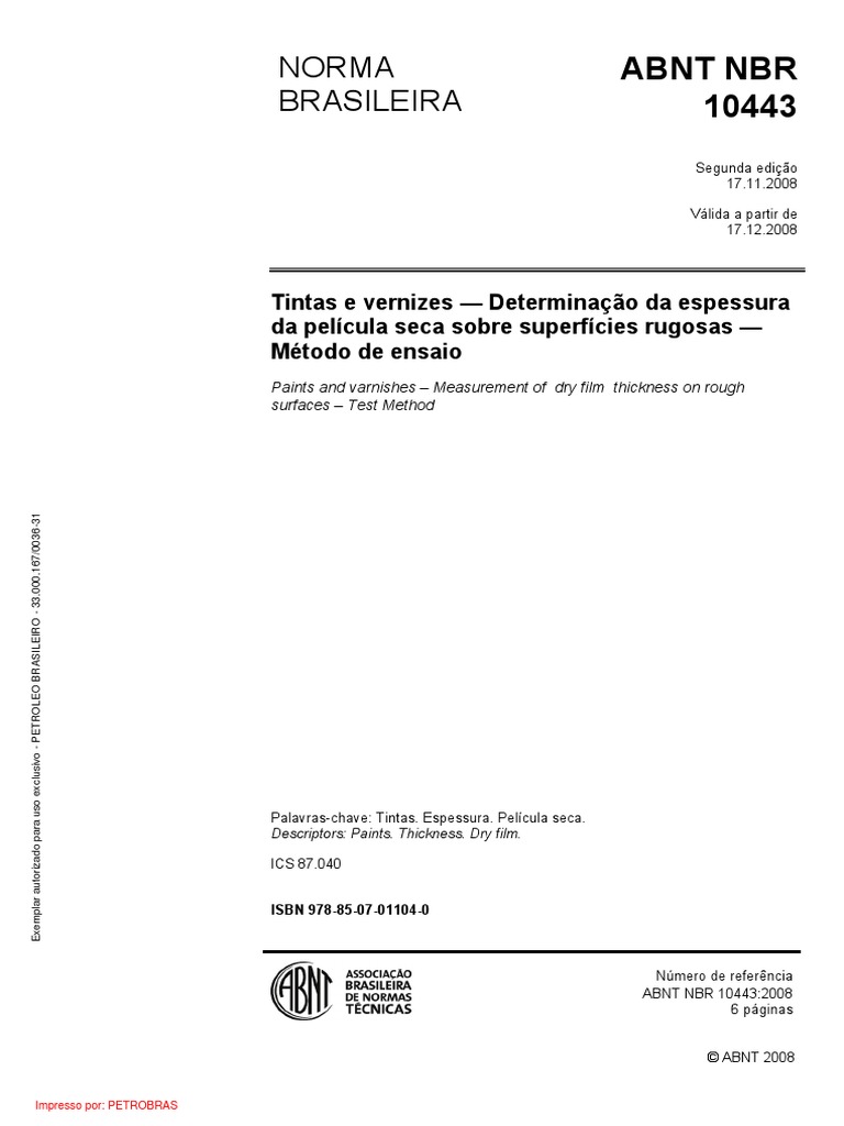 ABNT NBR 10443 - 08 EspesSobrSupRugos PDF | PDF | Indutor | Campo magnético