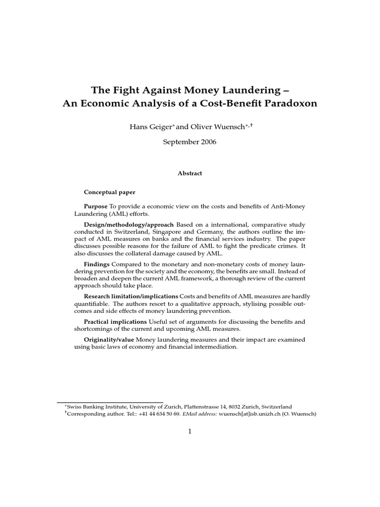 The Fight Against Money Laundering - An Economic Analysis of A Cost ...