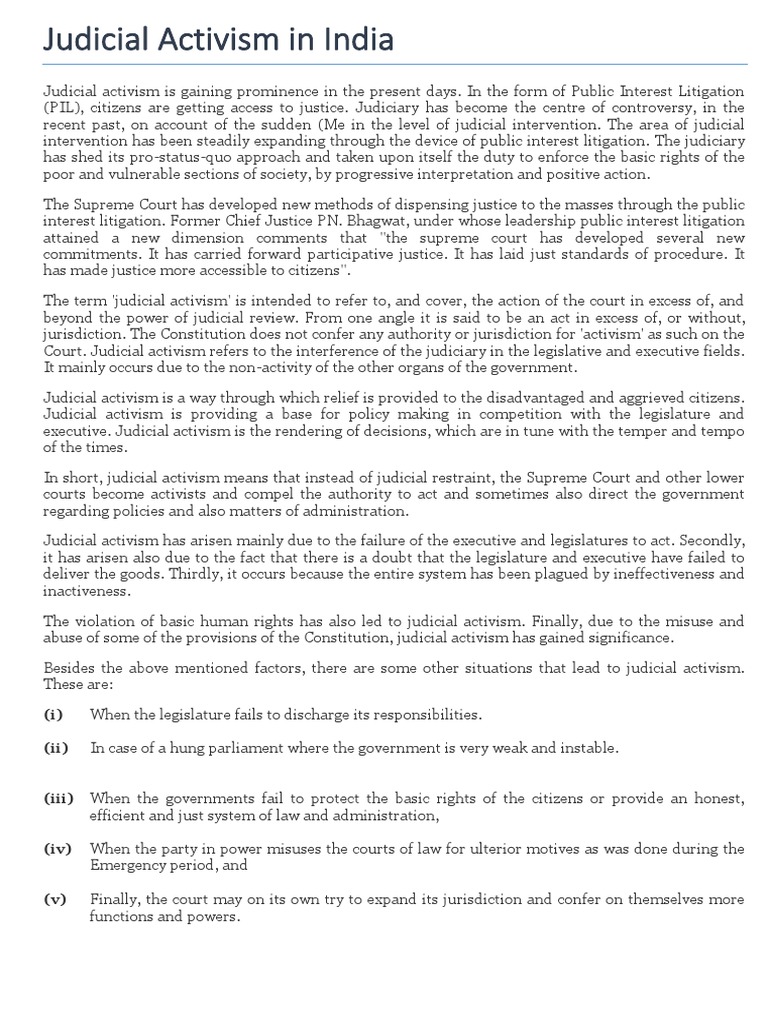 Expanding the Scope of Justice: An Analysis of Judicial Activism in India Through Public ...