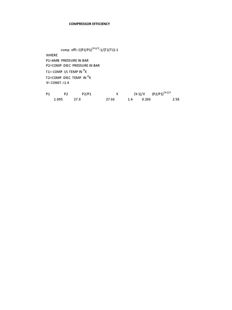 Compressor Efficiency Calculation | PDF