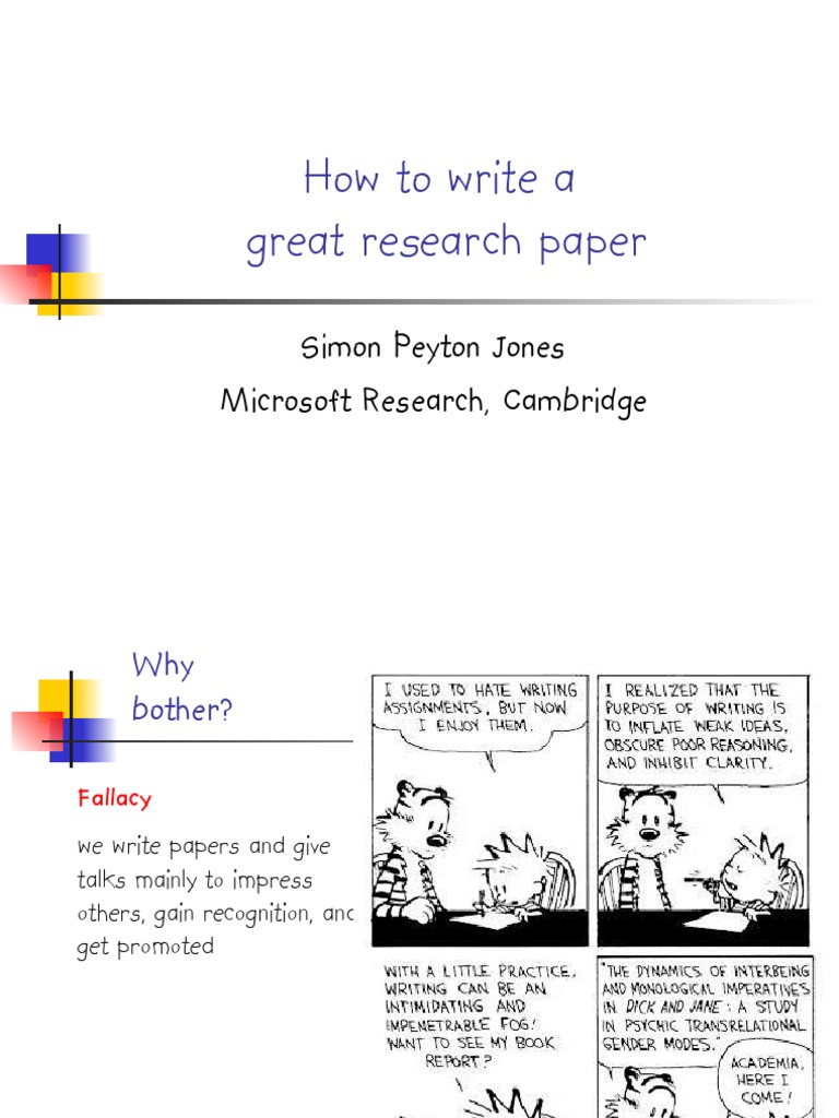 How To Write A Great Research Paper: Simon Peyton Jones Microsoft ...