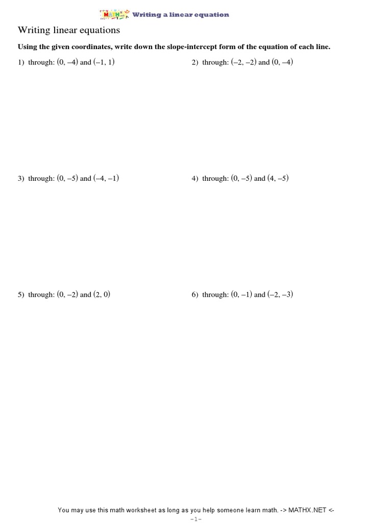 Linear Equations Worksheet Answers | PDF | Equations | Mathematical Objects