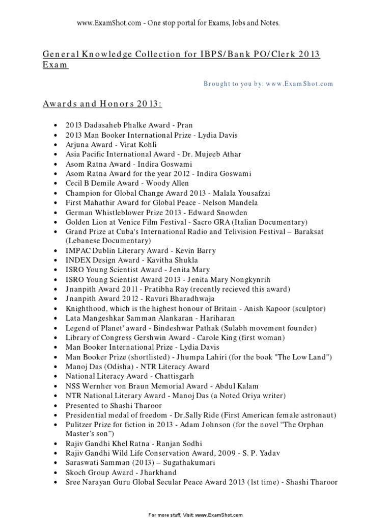 General Knowledge Updates 2013 ExamShot | PDF