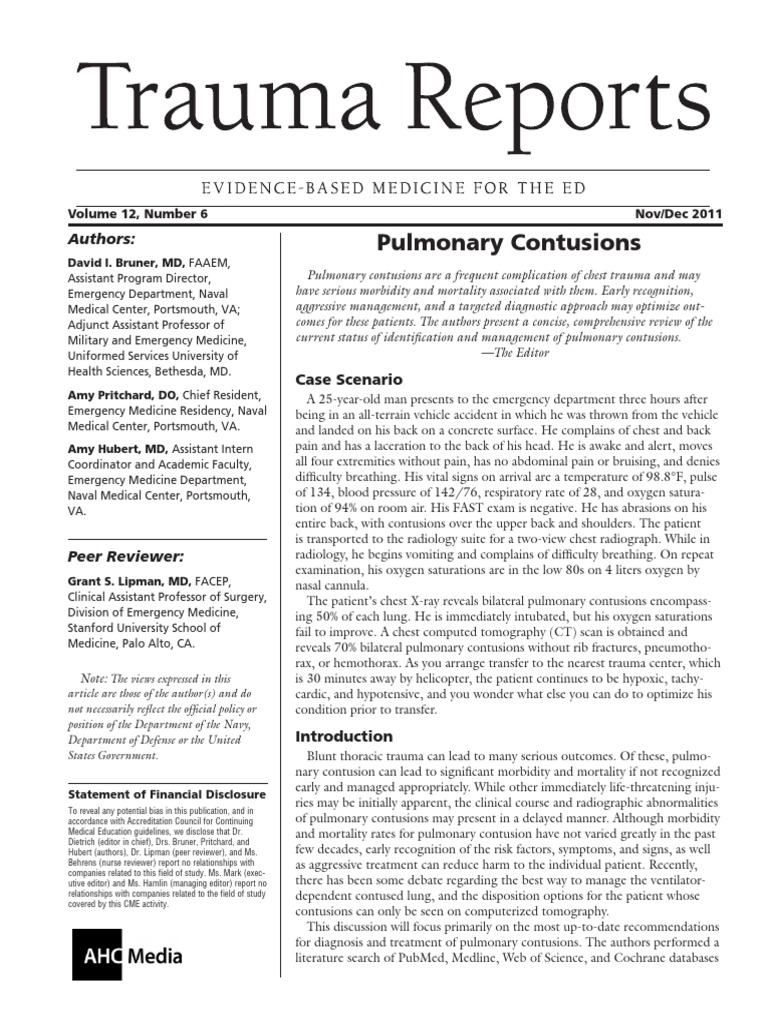 Pulmonary Contusions: Authors | PDF | Major Trauma | Lung