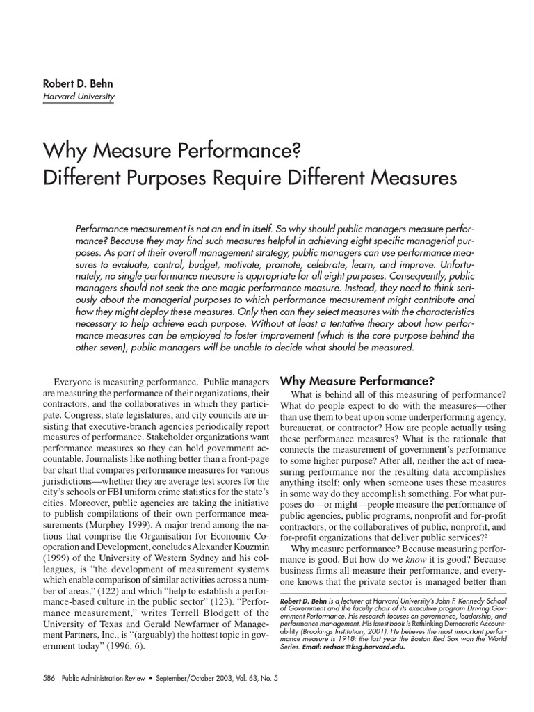Why Measure Performance? Different Purposes Require Different Measures ...