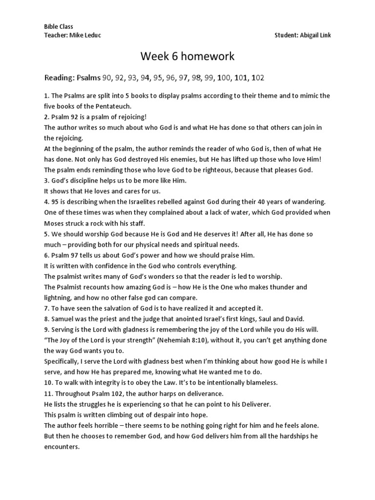 Bible Homework Week 6 | PDF | Psalms | God