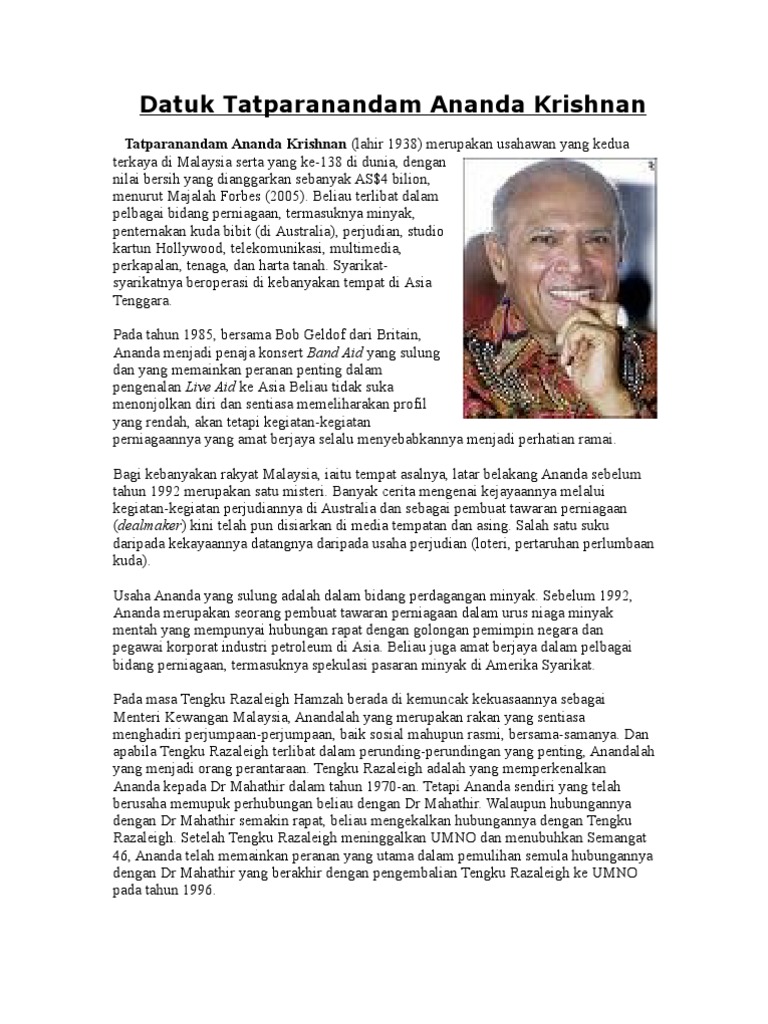 Datuk Am Ananda Krishnan | PDF