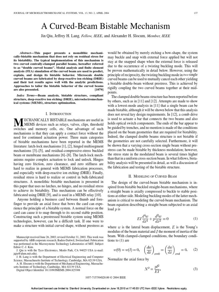 Bistable Beams | PDF | Buckling | Beam (Structure)