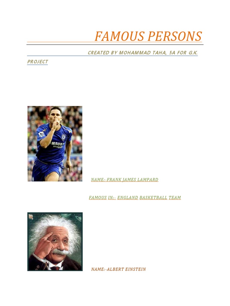 Famous Persons: Created by Mohammad Taha, 5A For G.K. Project | PDF ...