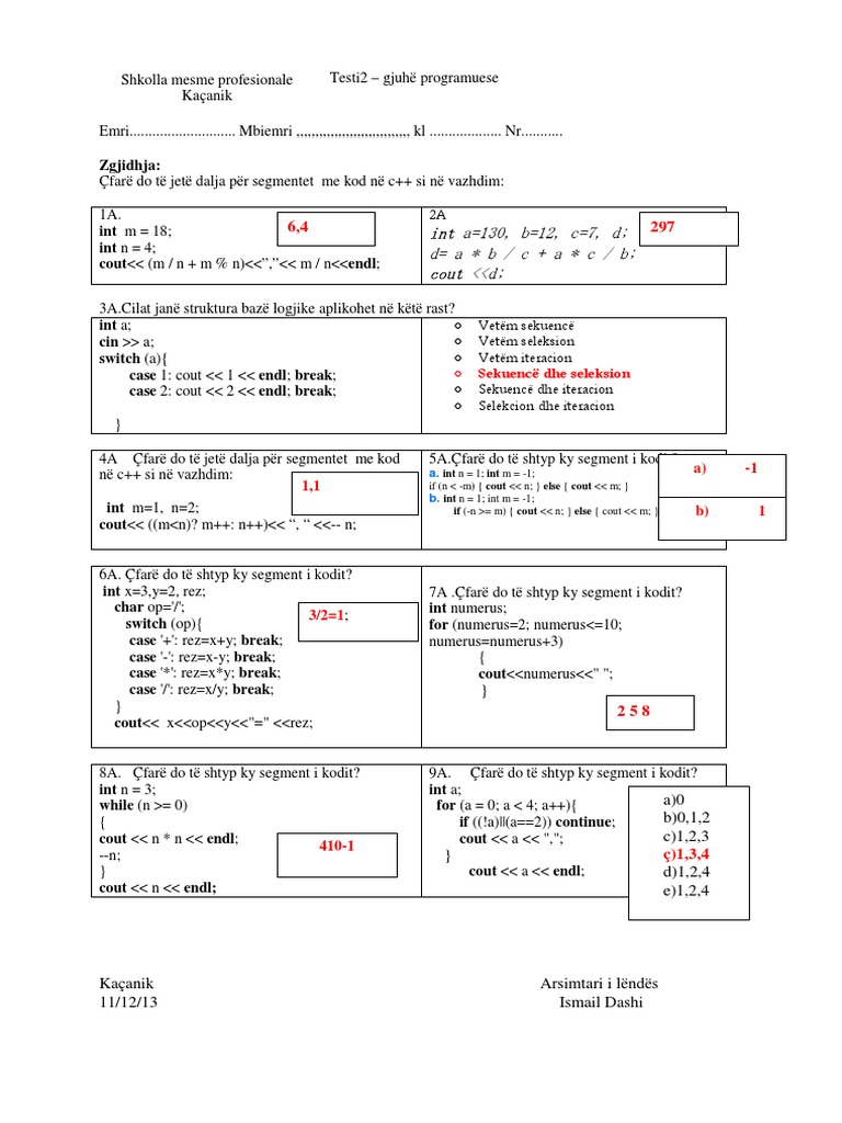Testi2 - Gjuhë Programuese | PDF