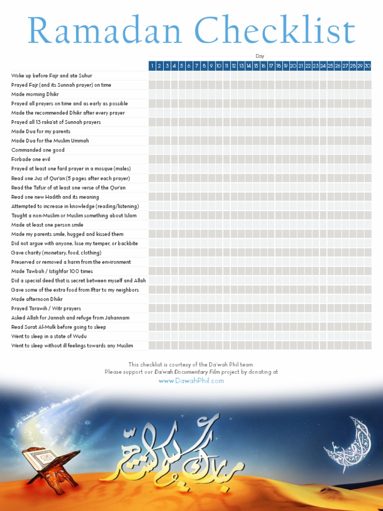 Essential Ramadan Daily Checklist | PDF