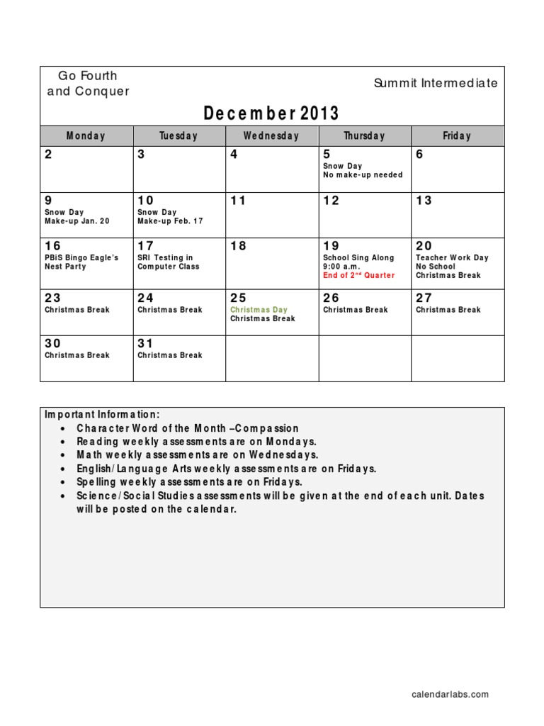 December 2013 School Calendar | PDF