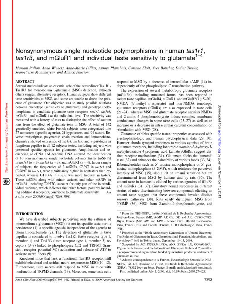 Tas1R1, Tas1R3, and Mglur1 and Individual Taste Sensitivity To ...