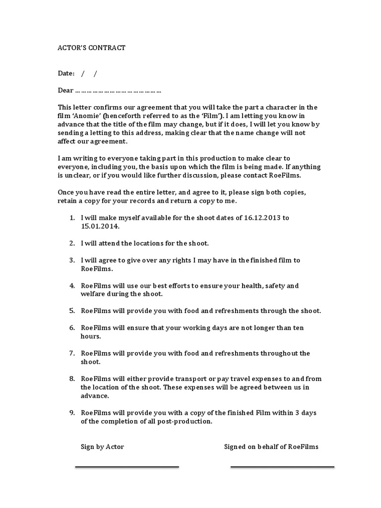 Actor's Contract | PDF
