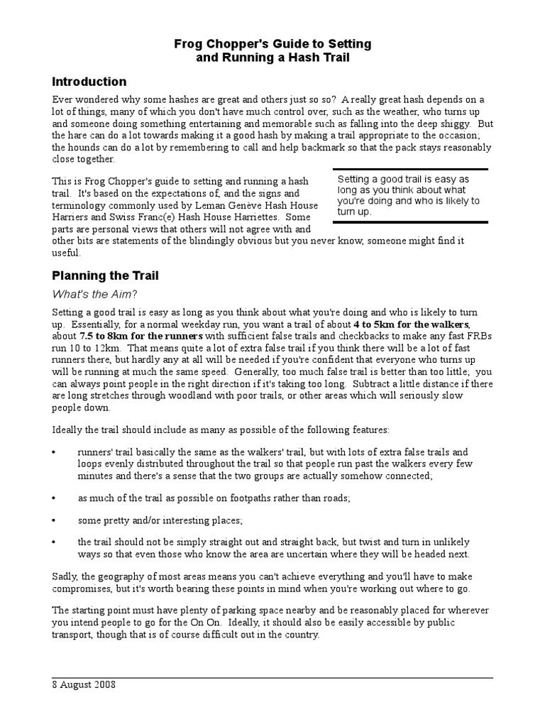 Frog Chopper's Guide To Setting and Running A Hash Trail: What's The ...
