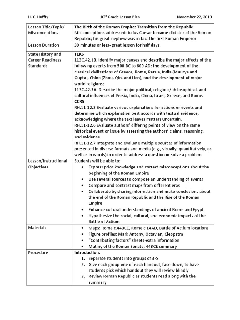 Actiumlessonplan | PDF | Ancient Rome | Roman Republic