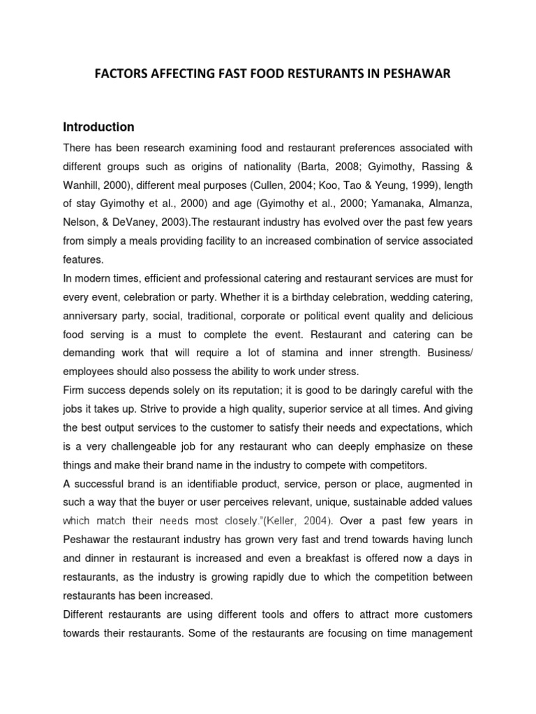 Factors Affecting Fast Food Resturants in Peshawar | PDF | Brand | Foods
