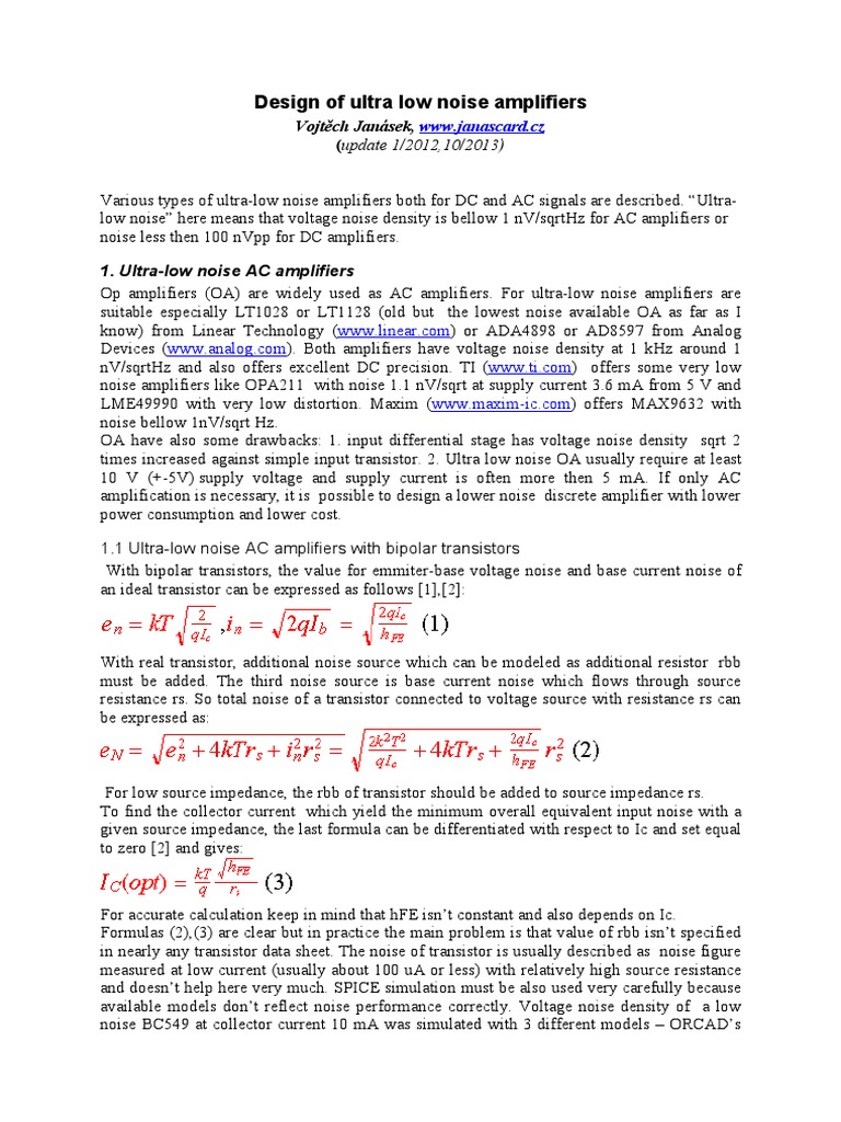 Design of Ultra Low Noise Amplifiers | PDF | Amplifier | Transistor