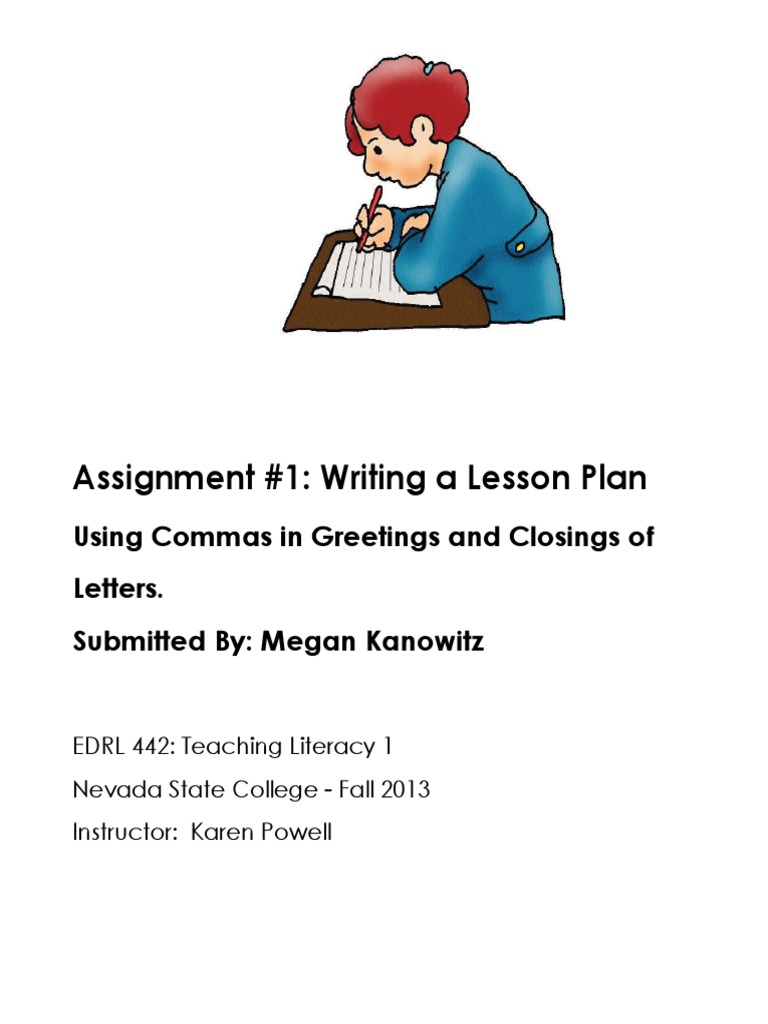 Assignment #1: Writing A Lesson Plan: Using Commas in Greetings and ...