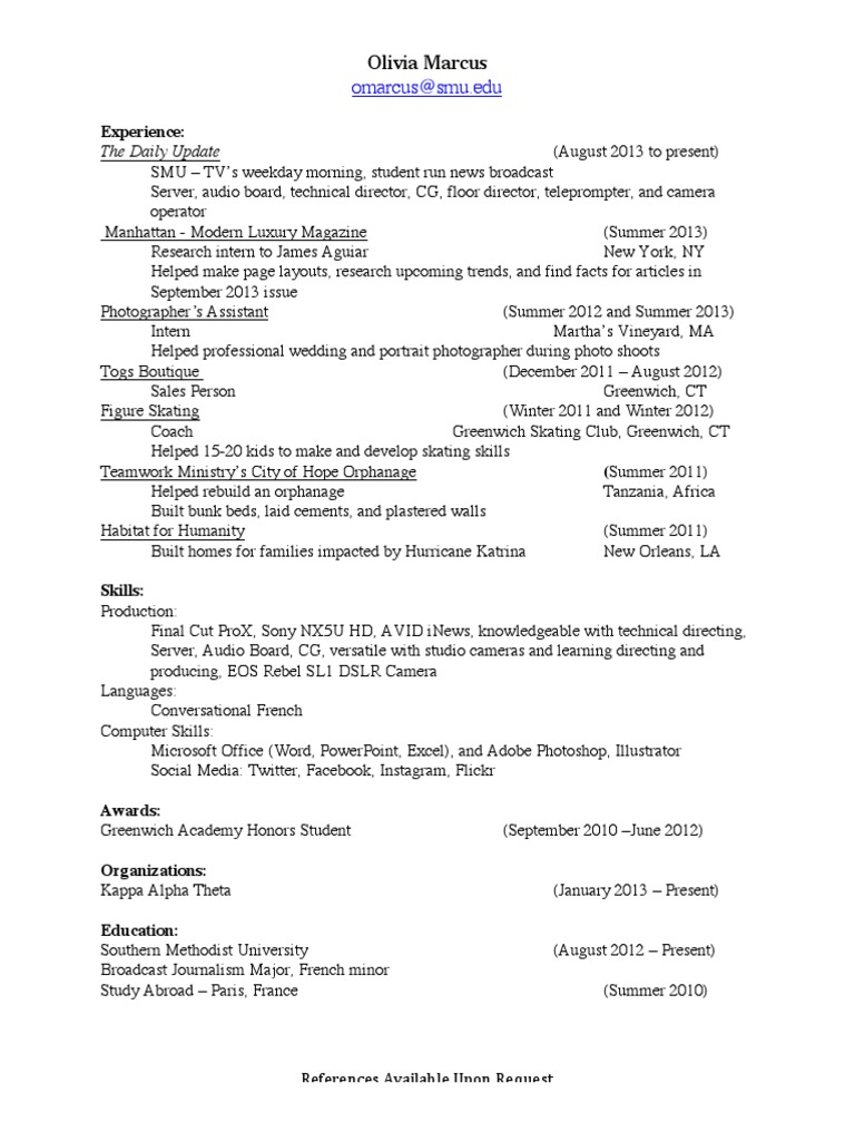 Olivia Marcus Resume | PDF