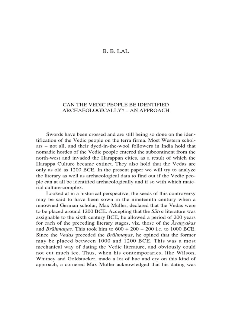 Can The Vedic People Be Identified Archaeologically by B. B. LAL | PDF ...