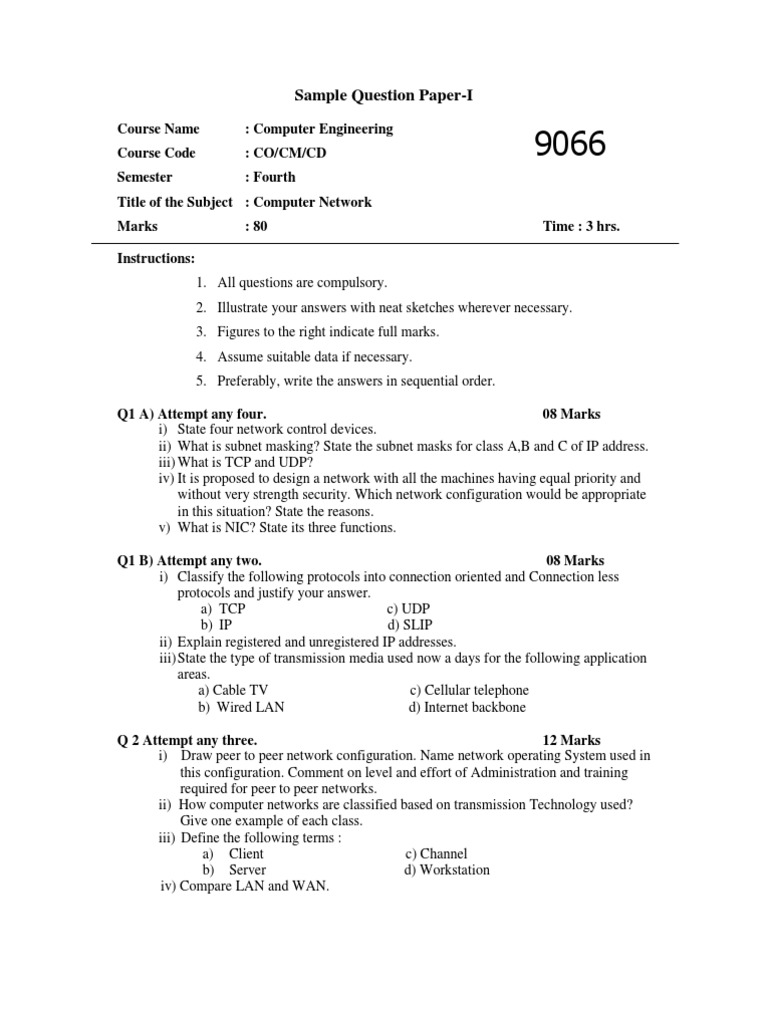 Computer Networks Sample Question Paper | PDF | Osi Model | Network ...