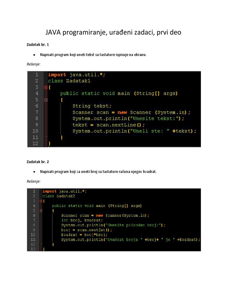 JAVA Programiranje Reseni Zadaci Prvi Deo | PDF