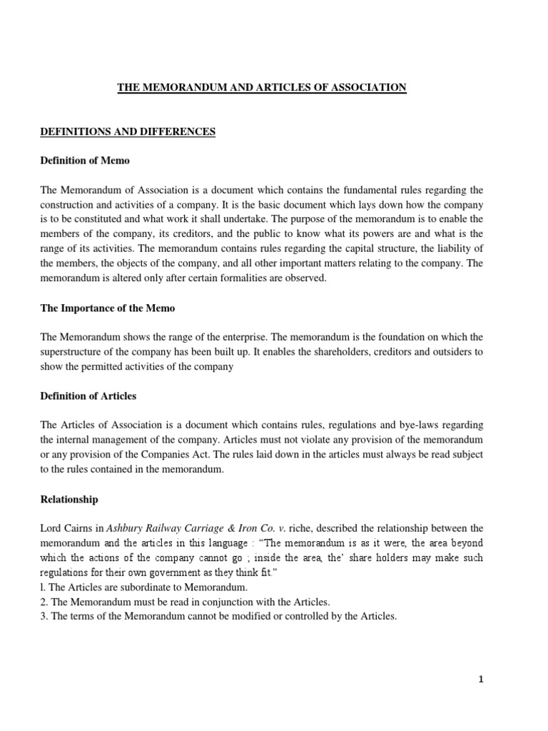 Corporate Law. Memorandum of Association and Articles of Association | Articles Of Association ...