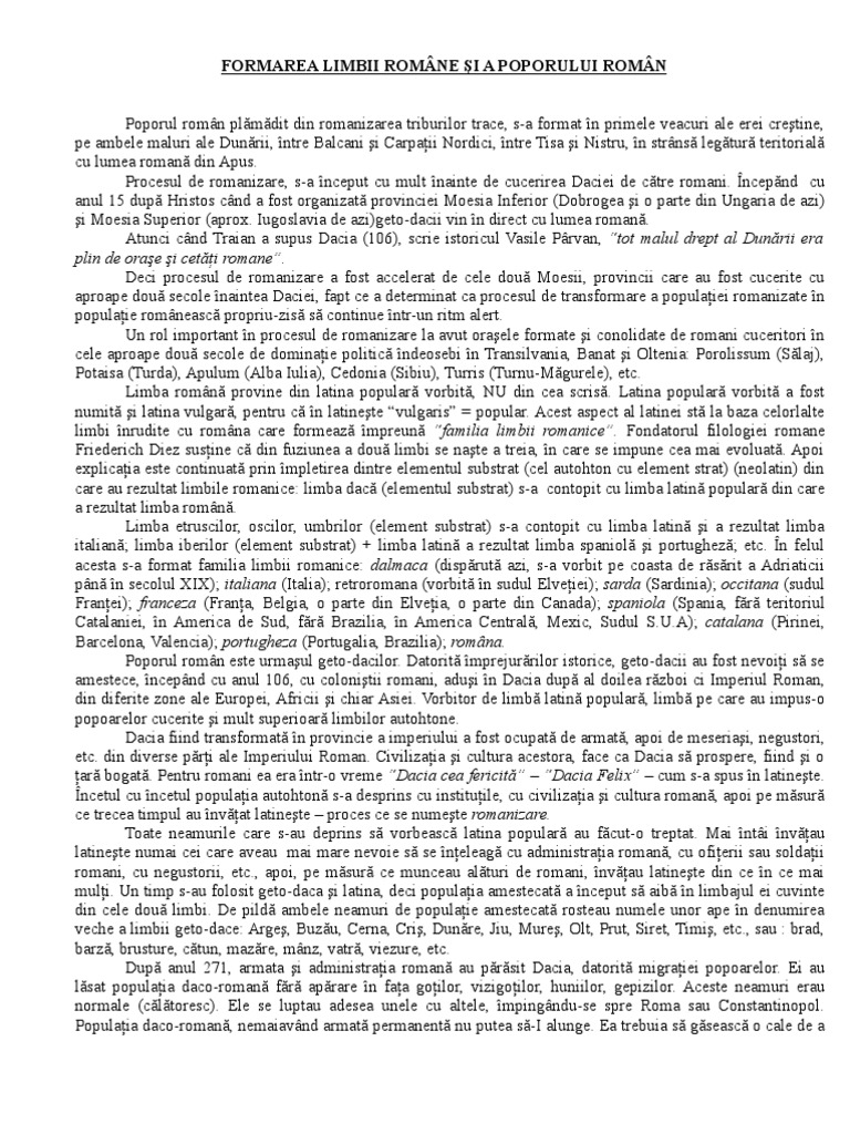 Formarea Limbii Romane Si A Poporului Roman | PDF