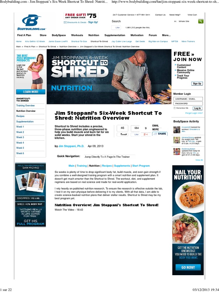 Jim Stoppani's Six-Week Shortcut To Shred - Nutrition Overview | PDF ...