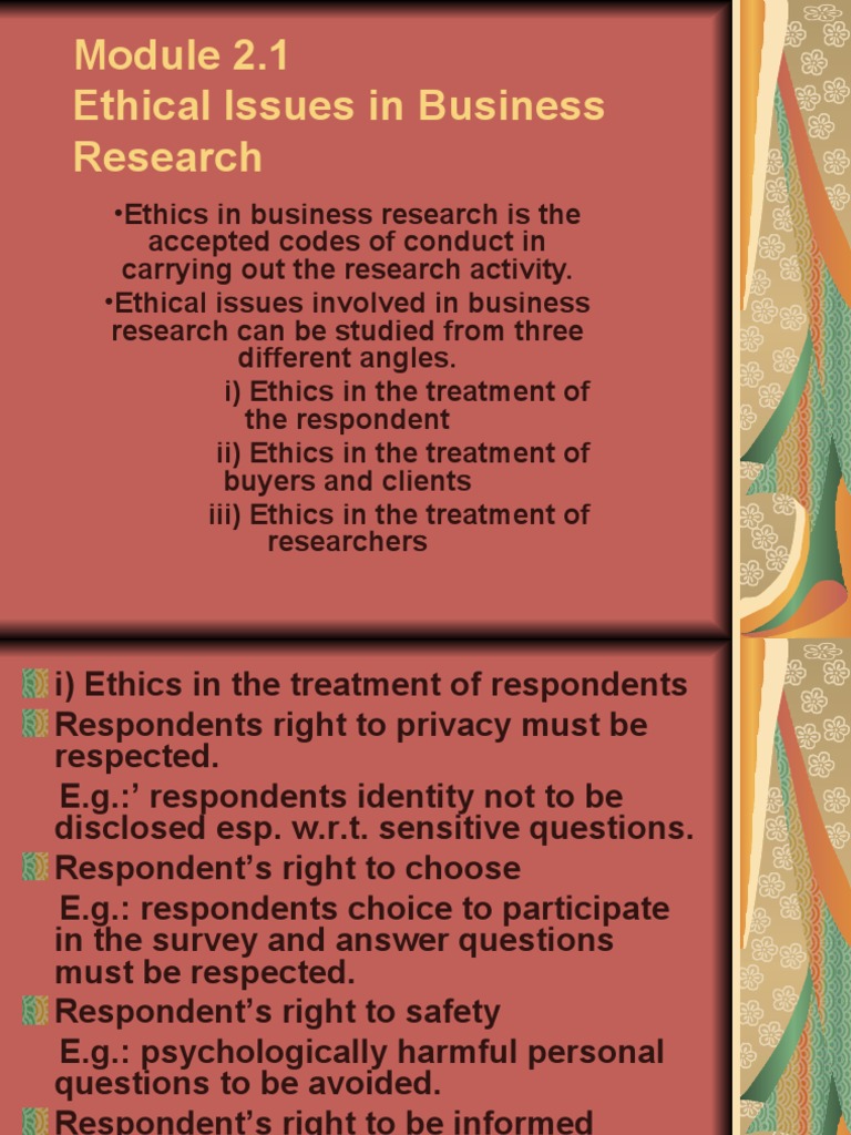 Ethics in Business Research Is The - Ethical Issues Involved in ...