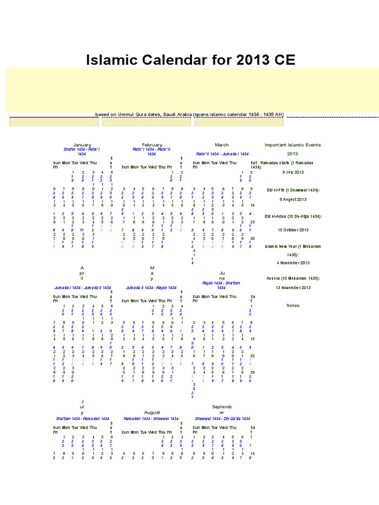 Islamic Calendar 2013 Overview | PDF