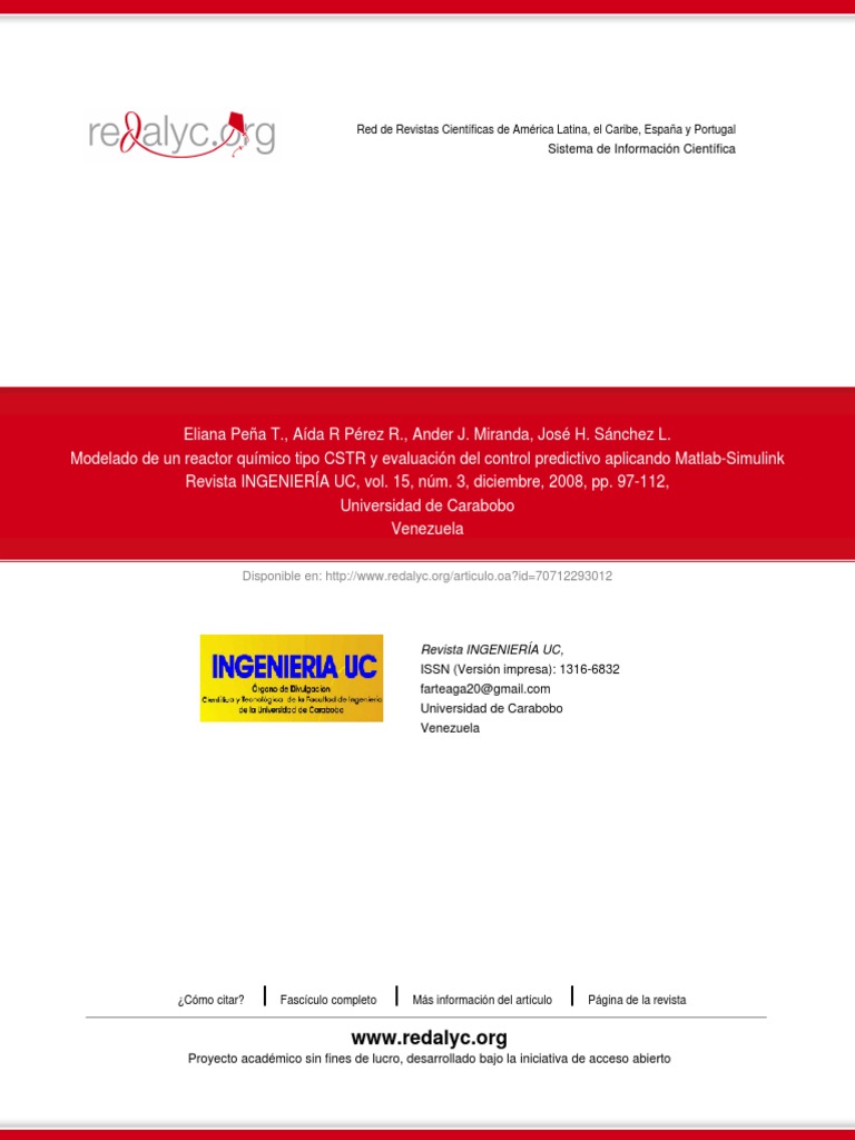 (Art) Modelado de Un Reactor Químico Tipo CSTR y Evaluación Del Control Predictivo Aplicando ...