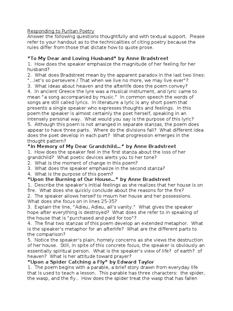 Responding To Puritan Poetry | PDF | Lyric Poetry | Poetry