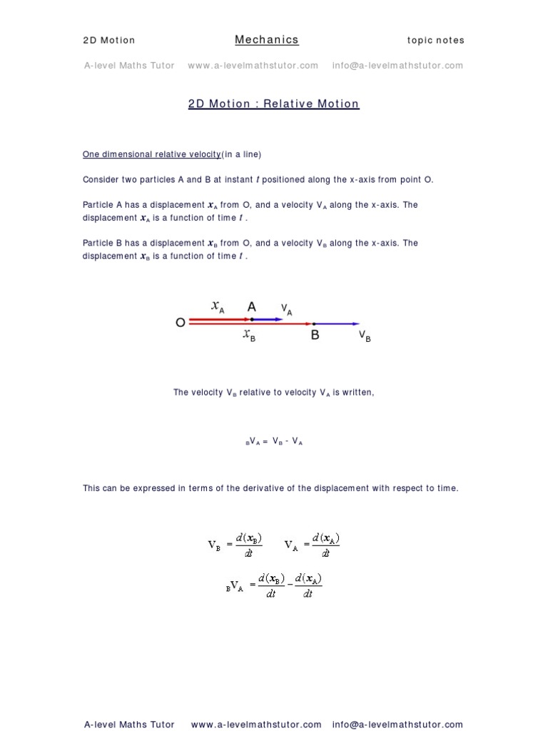 Relative Motion,2D motion,mechanics revision notes from A-level Maths ...
