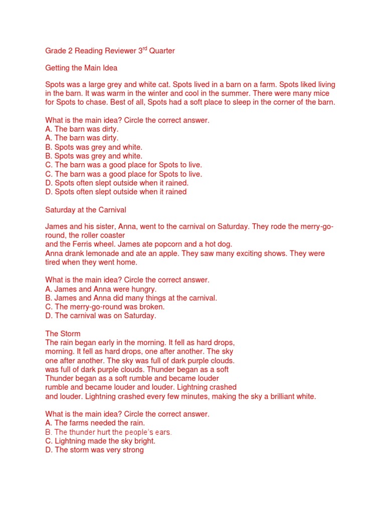 Grade 2 Reading Reviewer: 3rd Quarter | PDF