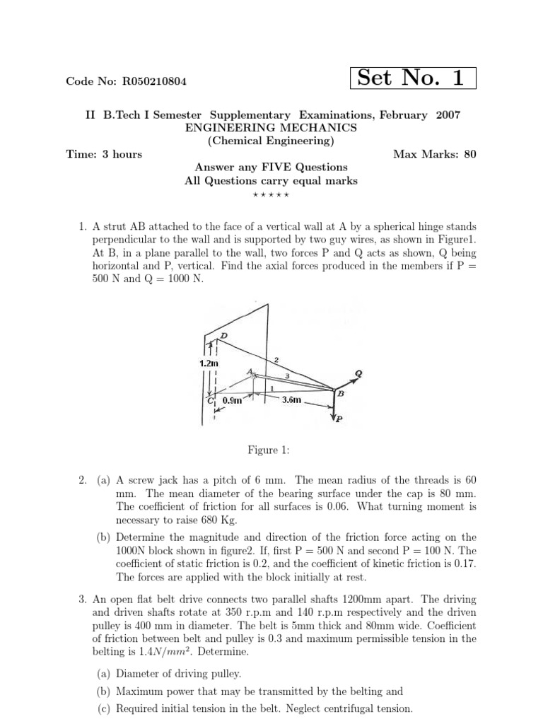 Engineering Mechanics Exam Questions | PDF | Belt (Mechanical ...