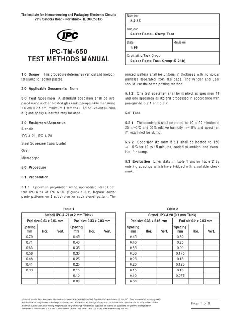 IPC TM 650 Solder Paste Slump Test | Industrial Processes