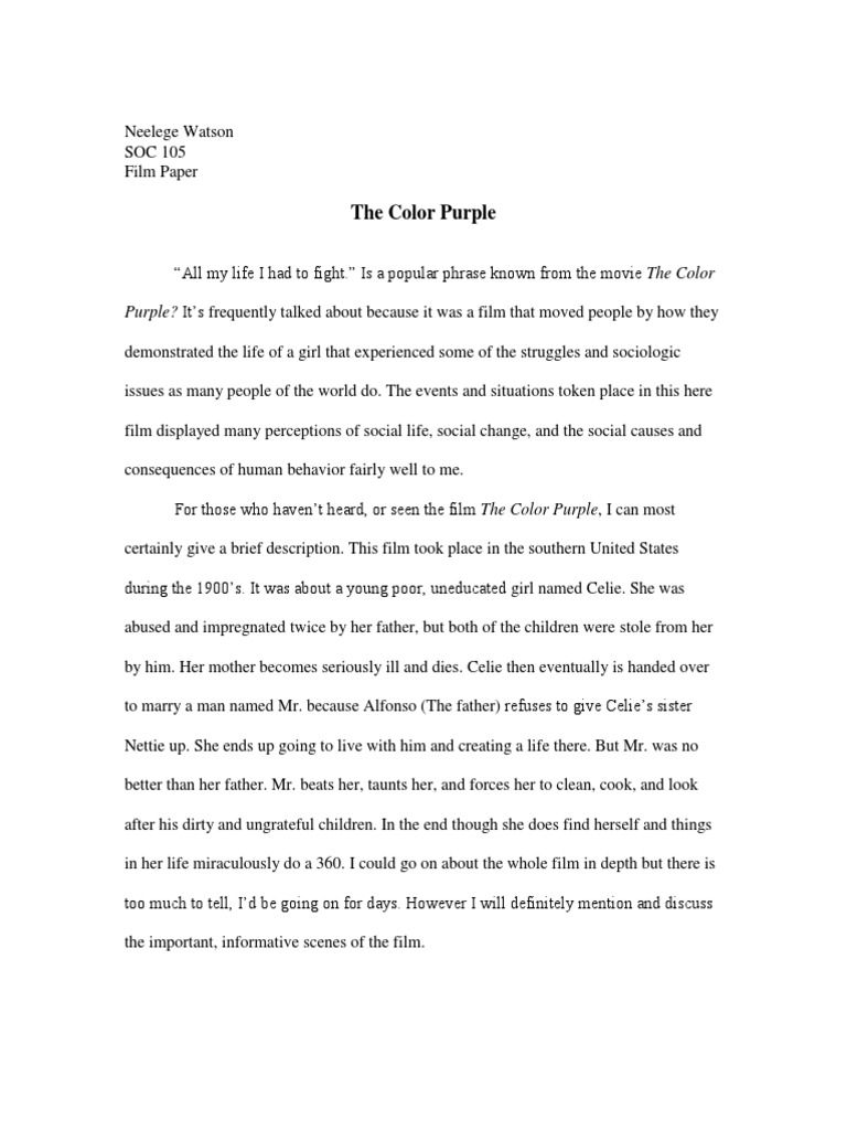 The Color Purple Paper - Sociology | PDF | Racism | Discrimination ...