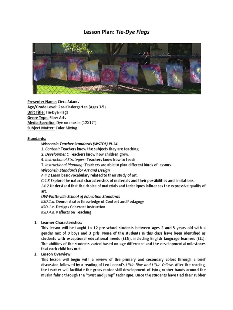 Tie Dye Flag Lesson Plan | PDF | Lesson Plan | Teachers